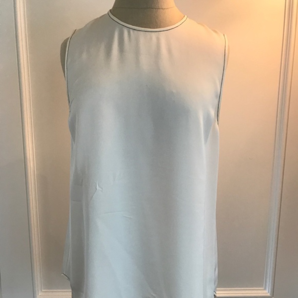 Theory Off-White Silk Shell With Black Trim - Gem